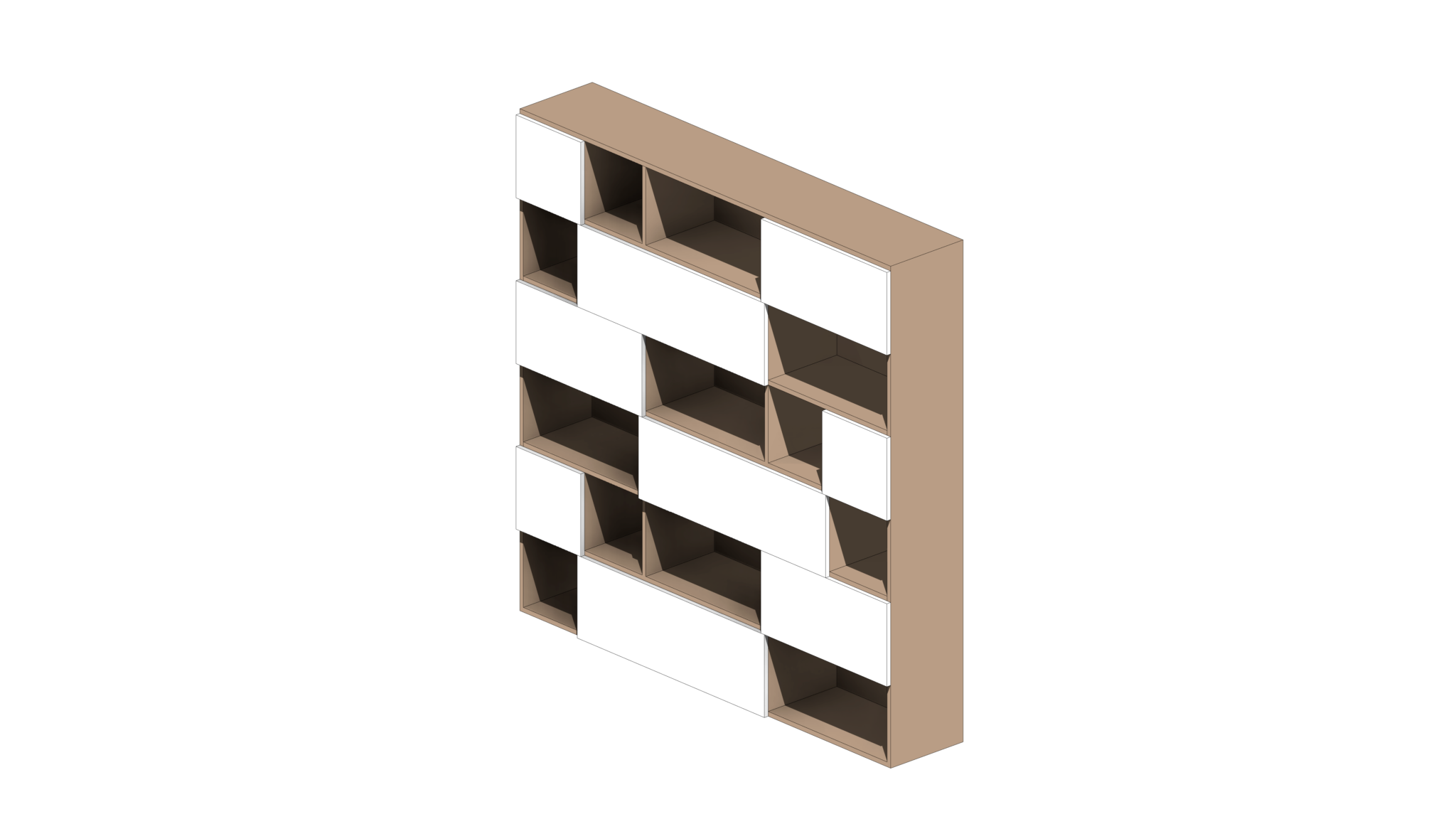 Estante de Madeira com Portas de Correr Aleatórias - Vitrine Revit